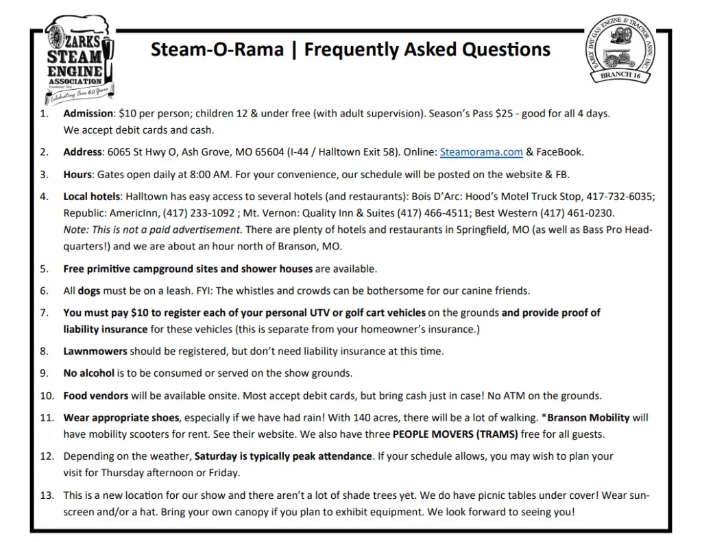2025 Show | 64th Annual Steam-O-Rama