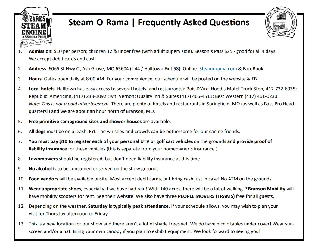 2025 Show | 64th Annual Steam-O-Rama
